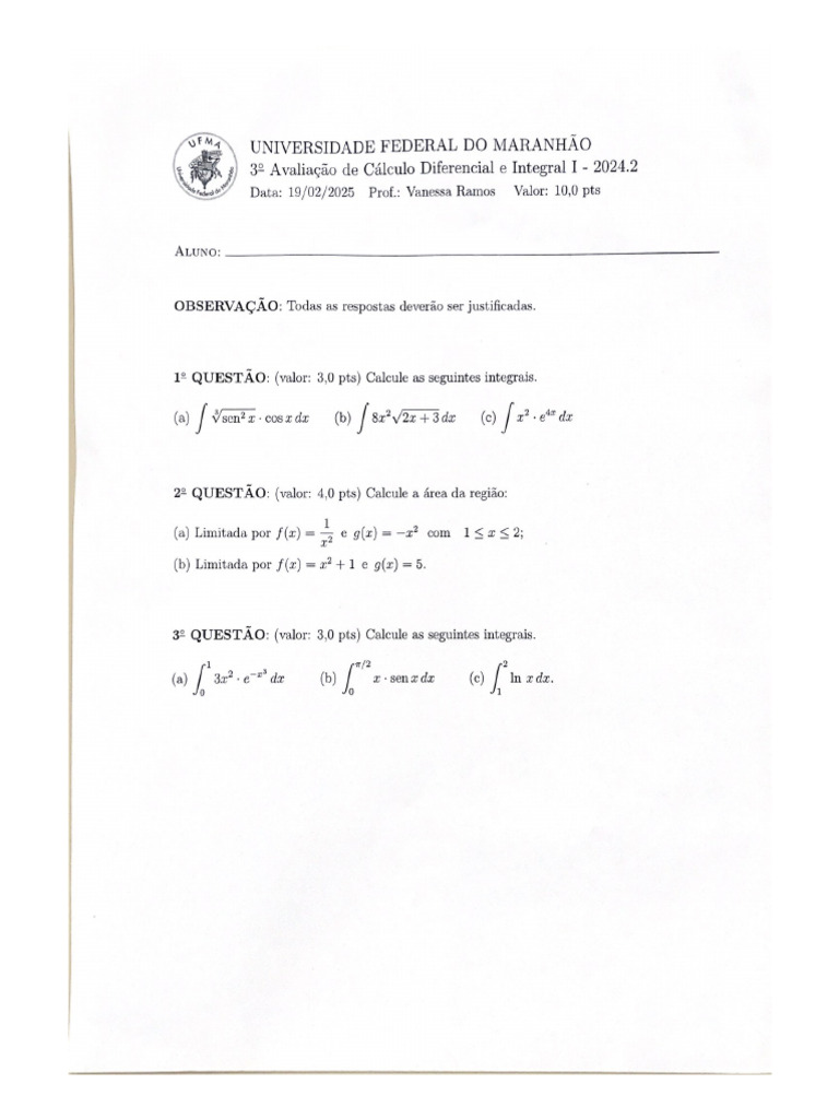 Prova P3 Vanessa 2025 | PDF