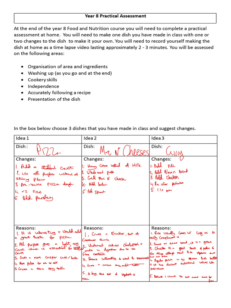 Year 8 Food Practical Assessment Guide | PDF | Pizza | Breads