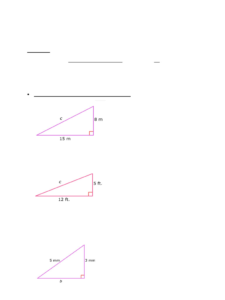 Pythagorean Theorem Classwork Exercise | PDF