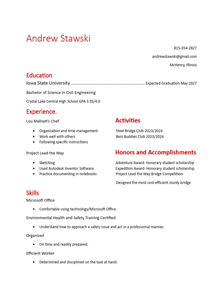 Andrew Stawski - Civil Engineering Resume | PDF