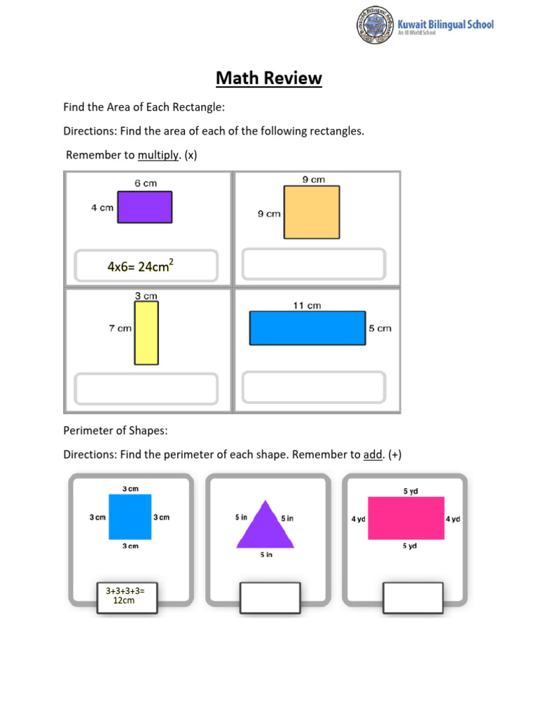 Rectangle Area and Perimeter Review | PDF
