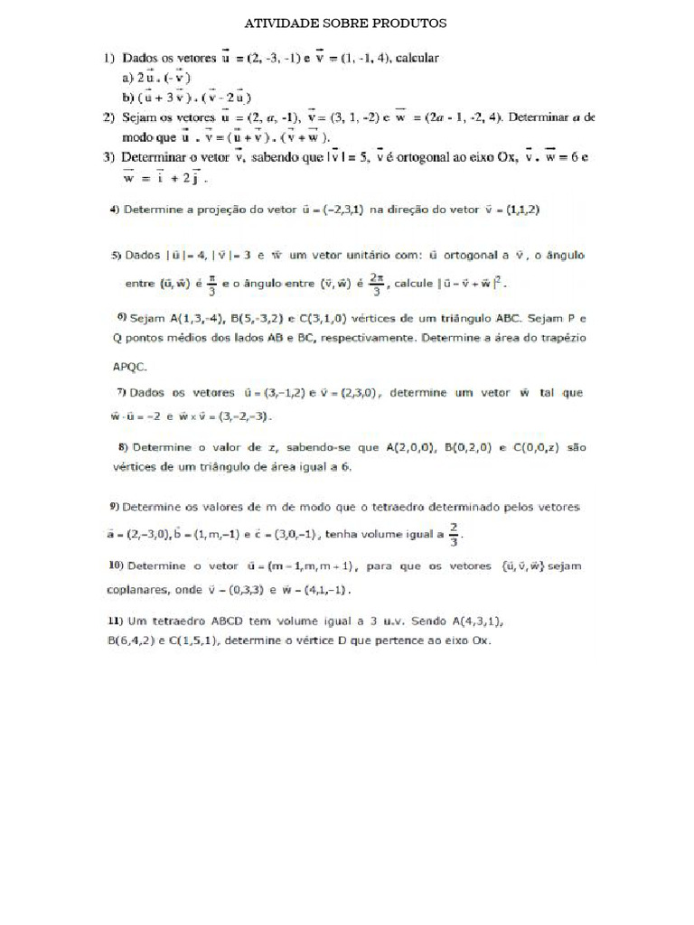 Atividade Sobre Produtos Corrigido | PDF