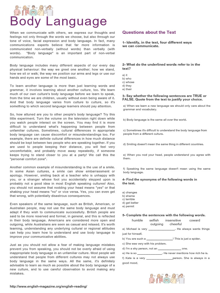 Body Language reading text | PDF | Body Language | Communication