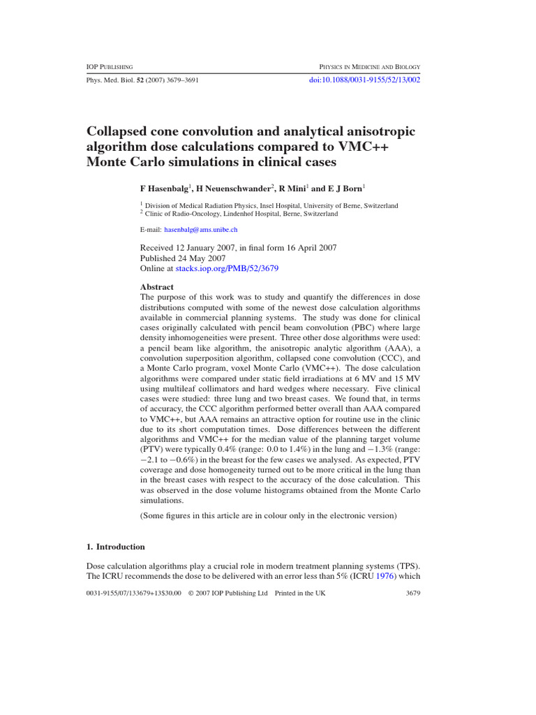 Collapsed Cone Convolution | PDF | Attenuation | Radiation Therapy