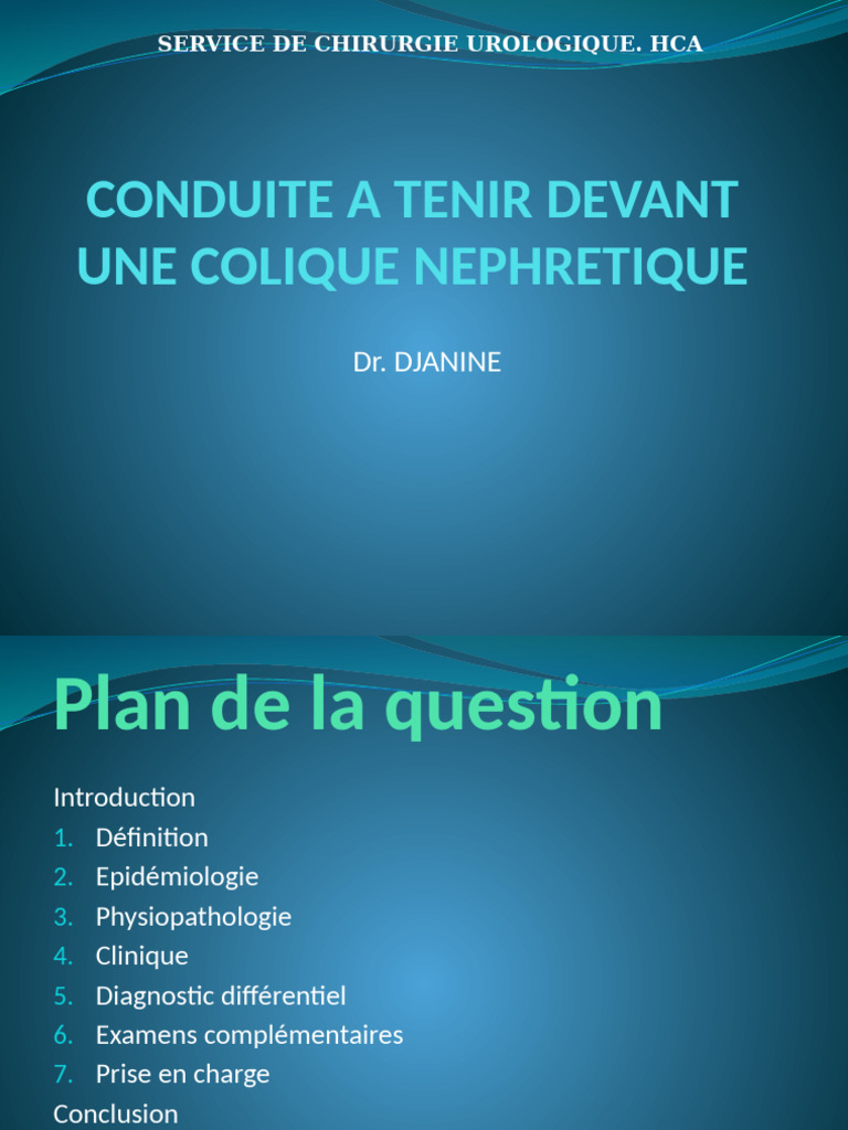 Conduite A Tenir Devant Une Colique Nephretique | PDF ...