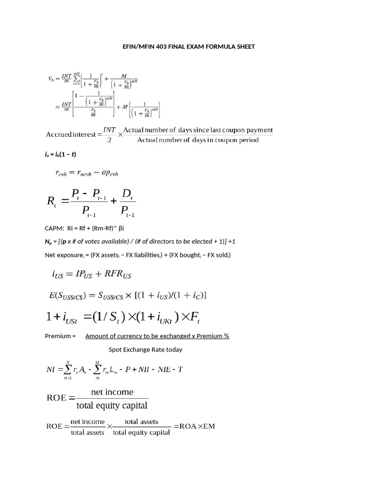 403 Final Formula Sheet | PDF
