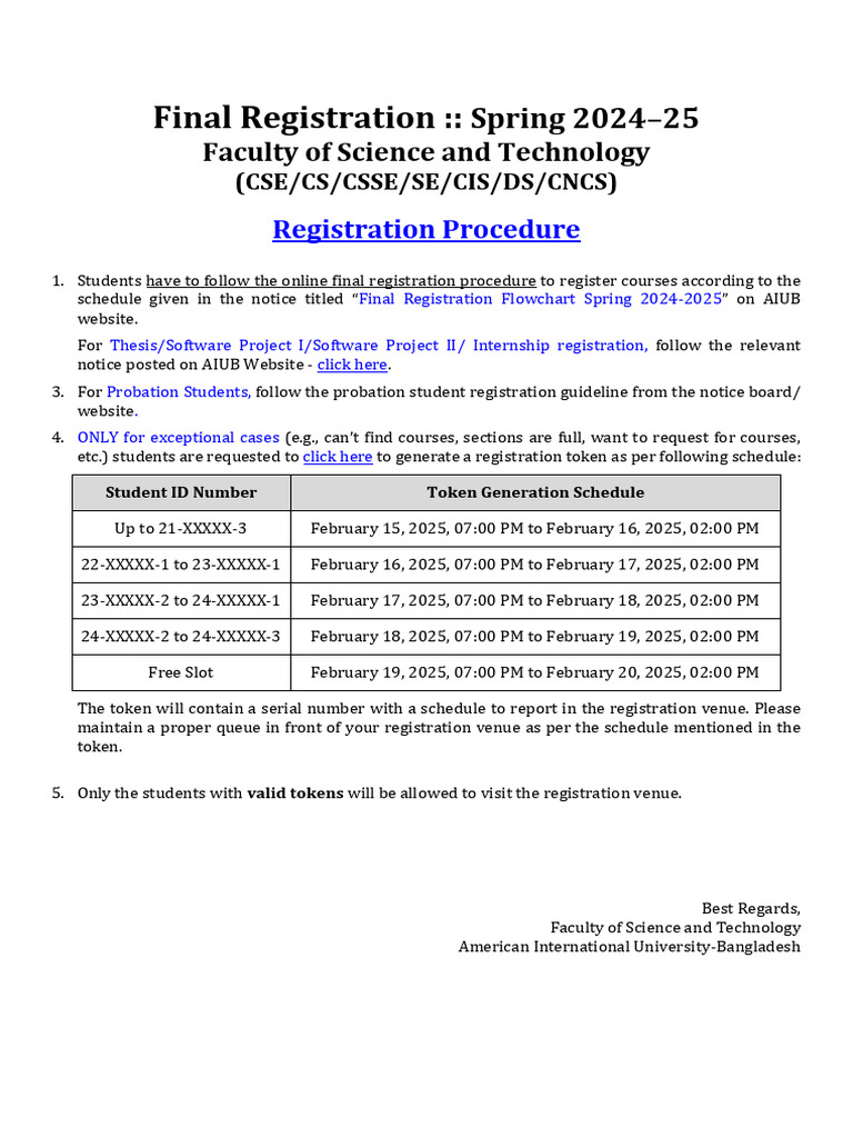 Spring 2024-25 Final Registration Guide | PDF