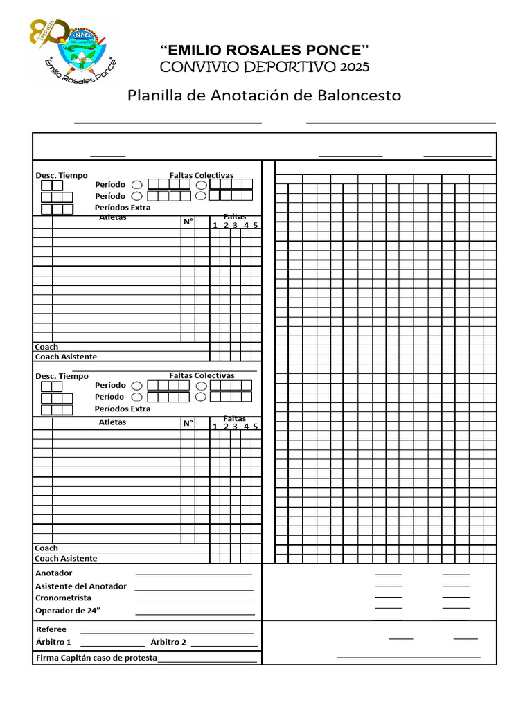 Planilla de Anotación Baloncesto 2025 | PDF
