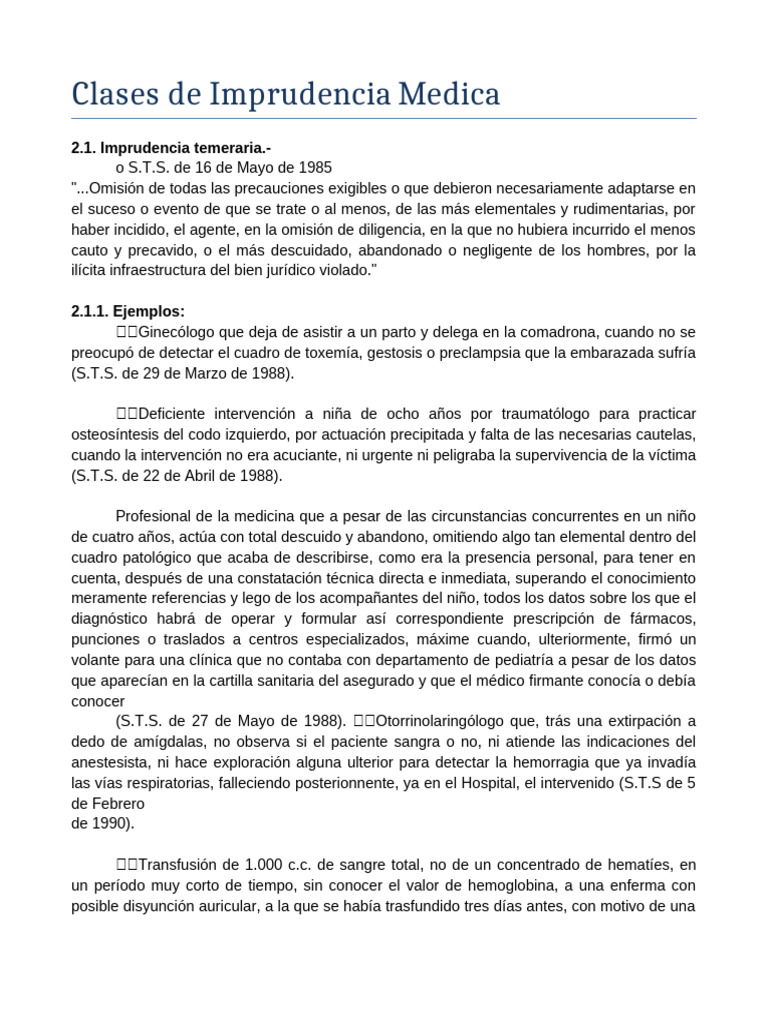 Ejemplos de Imprudencia Médica | PDF | Causalidad (Ley) | Intención ...