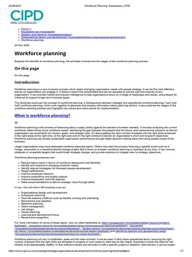 Workforce Planning - Factsheets - CIPD | PDF | Employee Retention ...