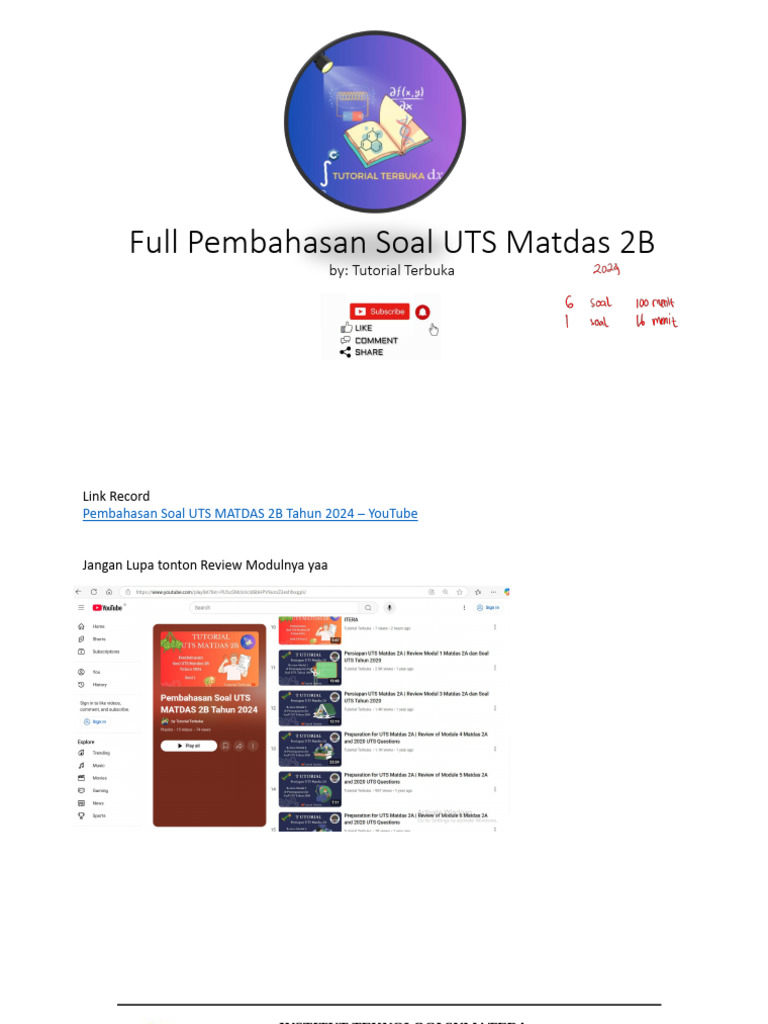 Pembahasan UTS Matdas 2B Tahun 2024 | PDF