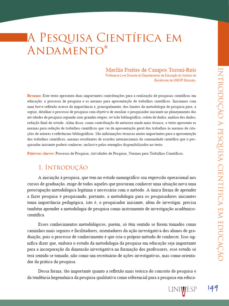 Texto Complementar 01 - 2010 TOZONI-REIS Pesquisa Cientfica em Andamento | PDF | Science ...