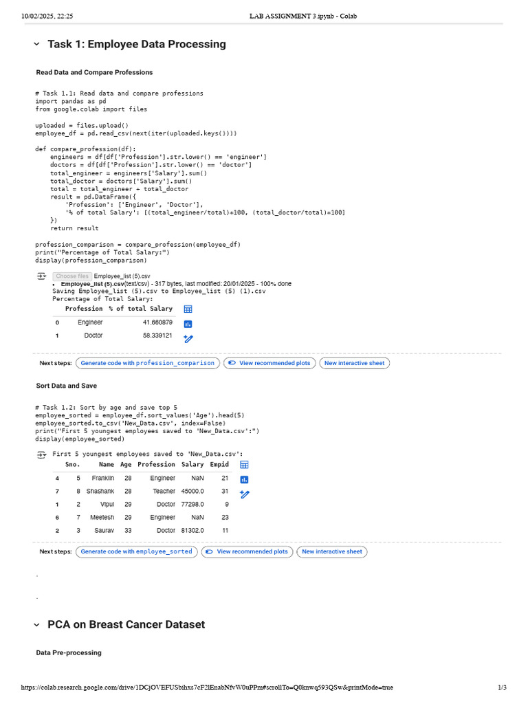 LAB ASSIGNMENT 3.ipynb - Colab | PDF | Principal Component Analysis | Algorithms