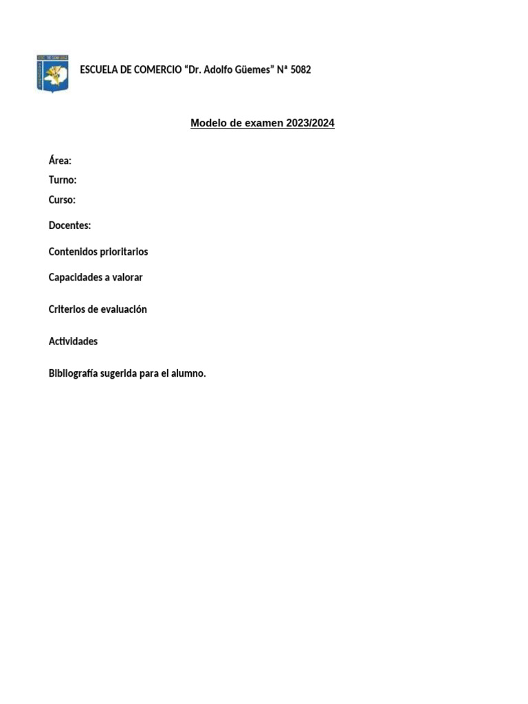 Modelo de Examen | PDF