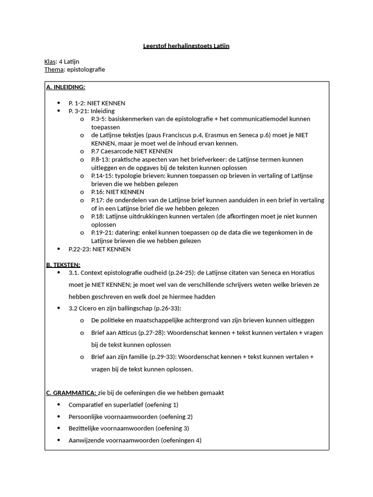 Leerstof Herhalingstoets Epistolografie Februari 2025 | PDF