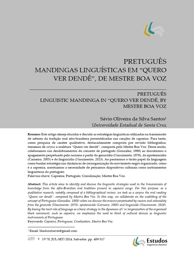 PRETUGUÊS MANDINGAS LINGUÍSTICAS EM "QUERO VER DENDÊ", DE MESTRE BOA ...