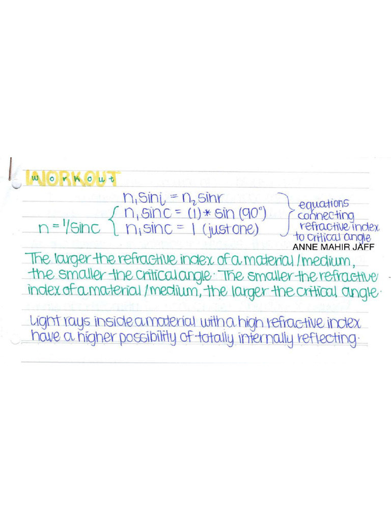 Physics Igcse Refractive Index Notes By Anne Jaff Pdf