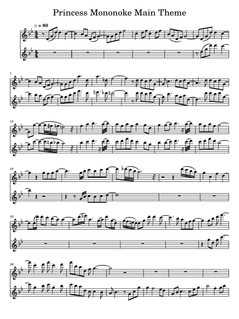 Princess Mononoke Main Theme Flutes | PDF