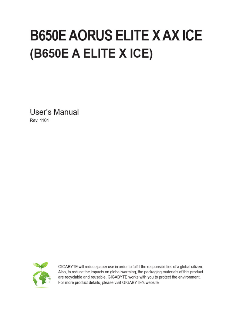 MB - Manual - B650e Aorus Elite X Ax Ice - 1101 - e | PDF | Hdmi | Usb