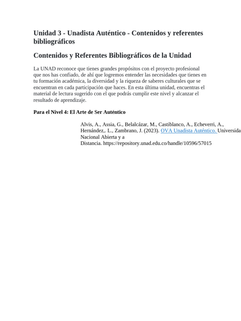 Contenidos Unidad 3: Unadista Auténtico | PDF