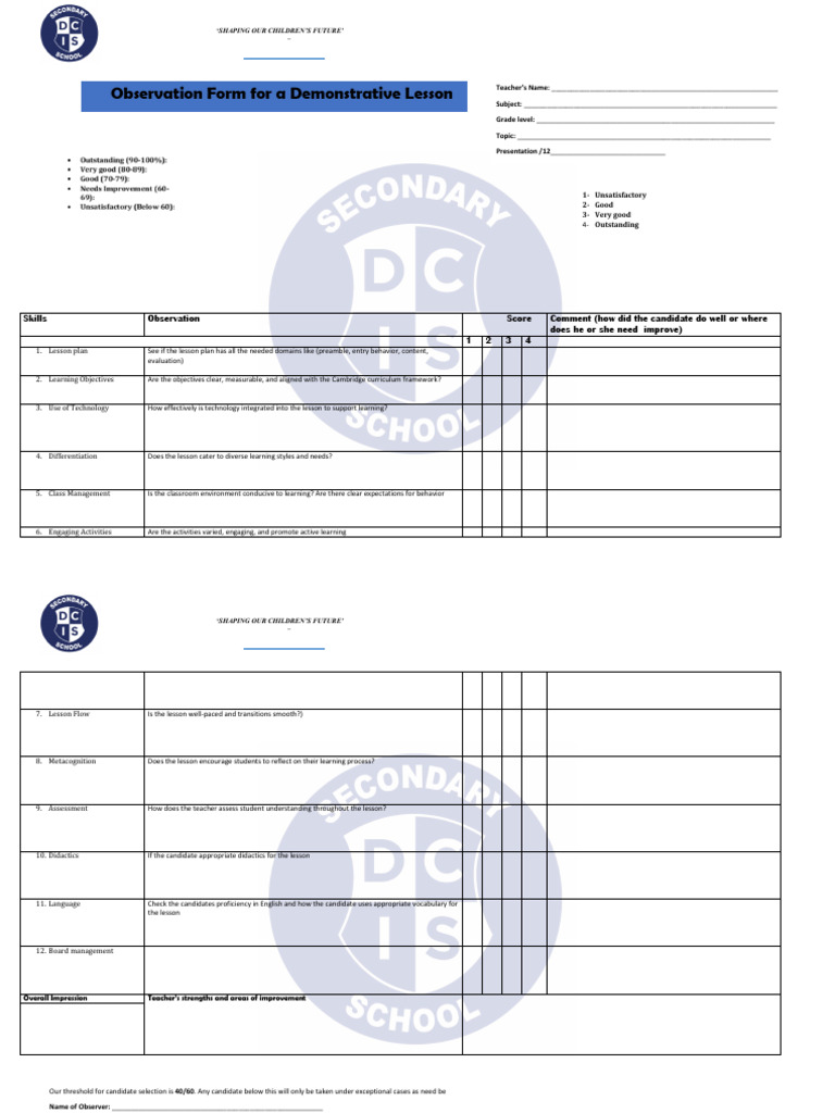 Lesson Evaluation Form for DCIS | PDF | Teachers | Learning
