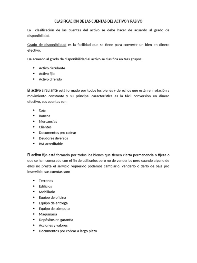 Clasificación de Cuentas de Activo y Pasivo | PDF | Dinero | Sector privado