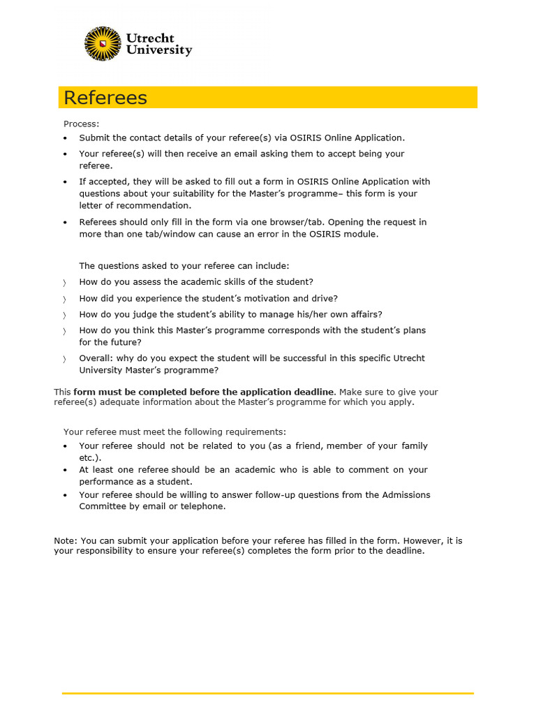 Referees Letter of Recommendation UU | PDF