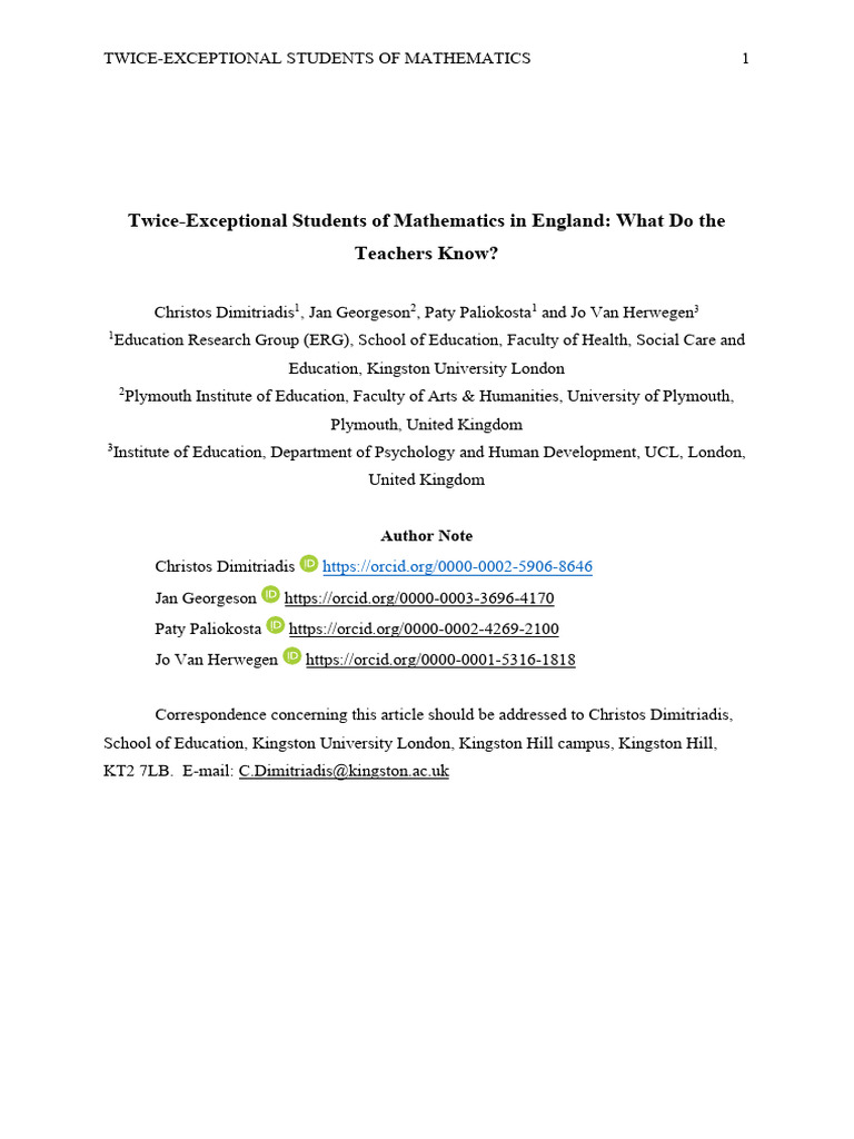 Twice-Exceptional Students of Mathematics - Accepted Version | PDF ...