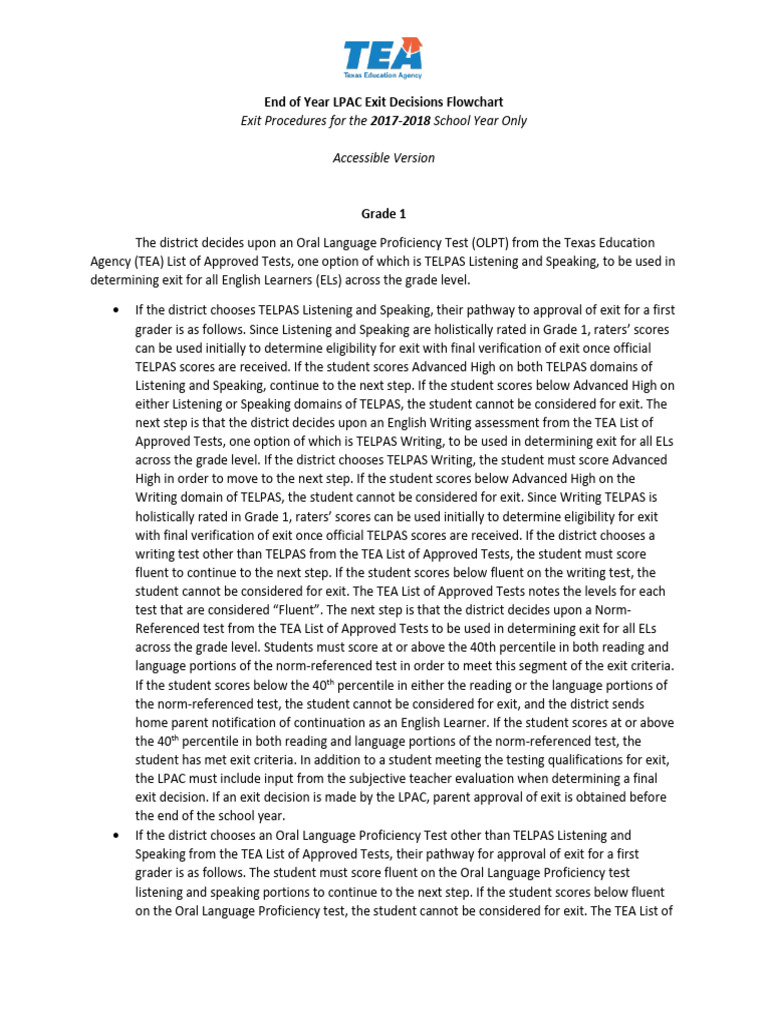 EOY LPAC Flowchart Text | PDF | Fluency | English As A Second Or ...