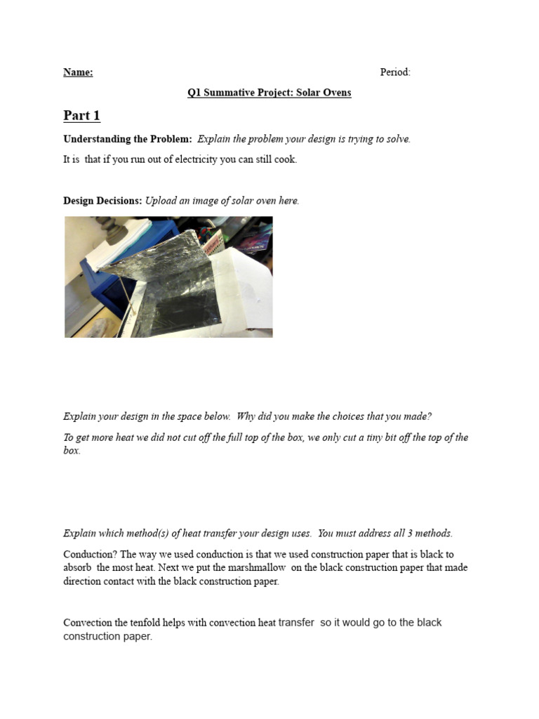 Solar Oven Design and Testing Report | PDF | Heat Transfer | Physical ...