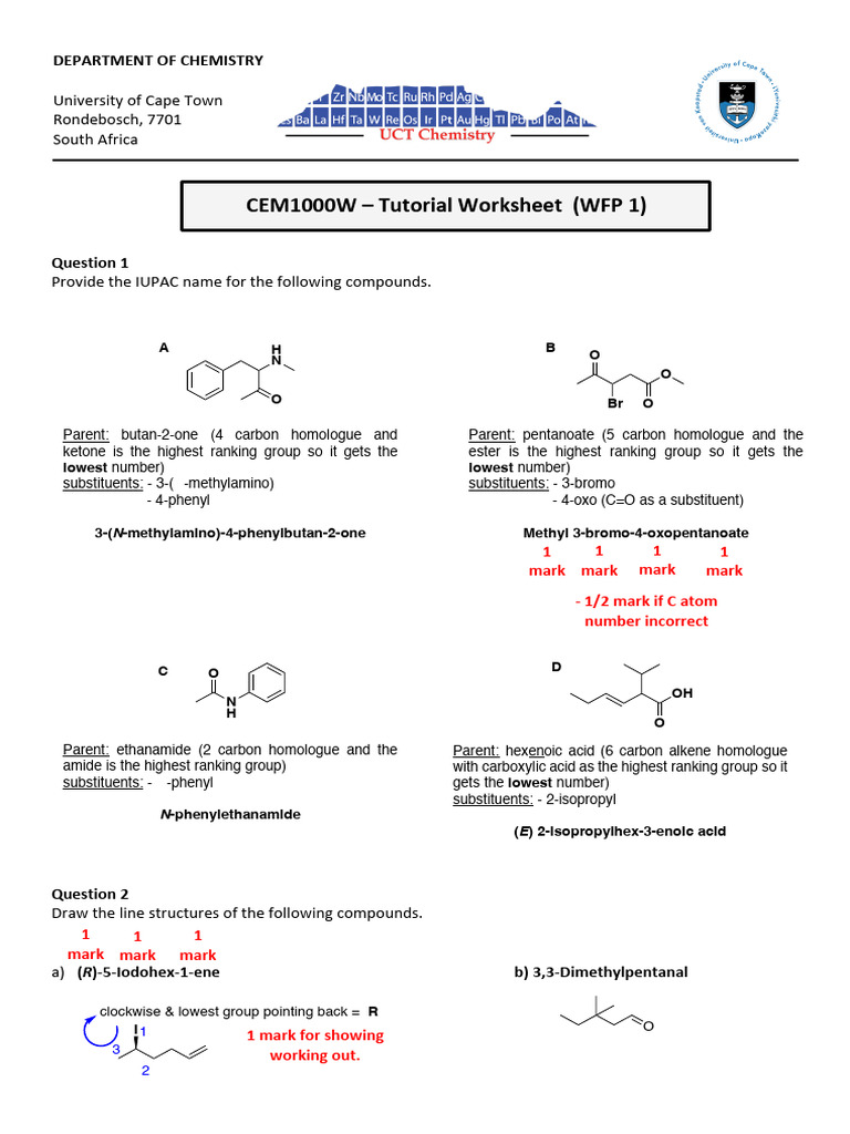 CEM1000W - Tutorial - WFP 1 (Nomenclature) - Solutions | PDF | Methyl Group | Amine