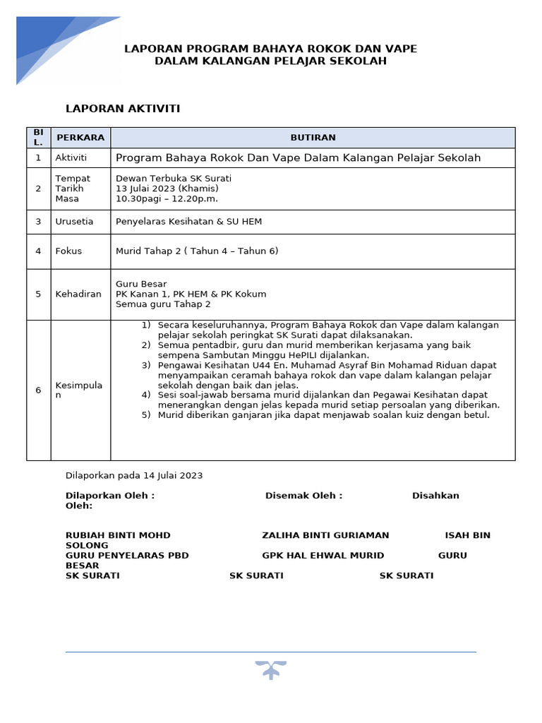 Laporan Program Bahaya Rokok Dan Vape | PDF