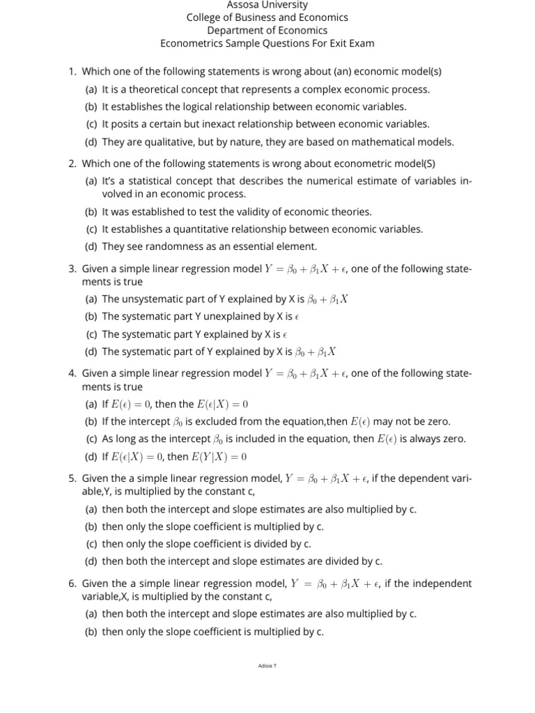 Econometrics Questions For Practice Pdf Estimator Variance
