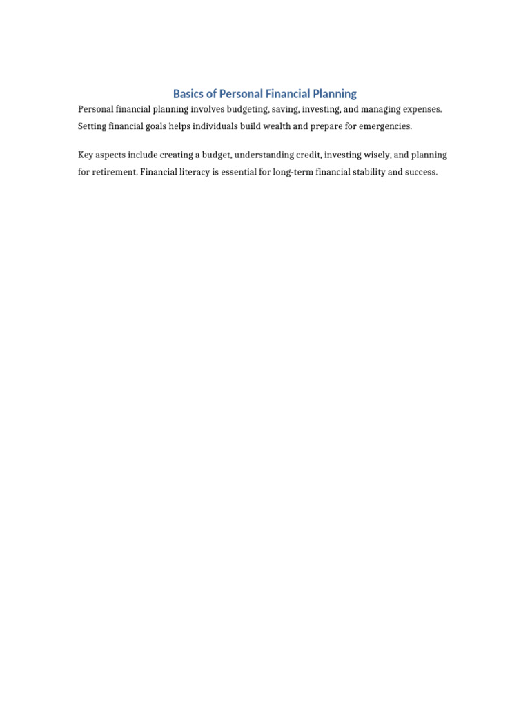 Personal Financial Planning Essentials | PDF