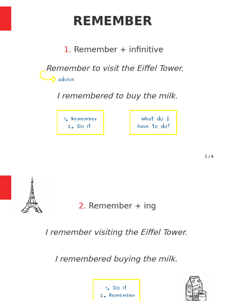 Grammar Tips: Remember, Try, Stop | PDF
