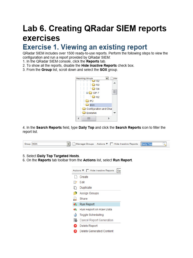 Lab6 Creating QRadar SIEM Reports PDF | PDF | Software | Computing