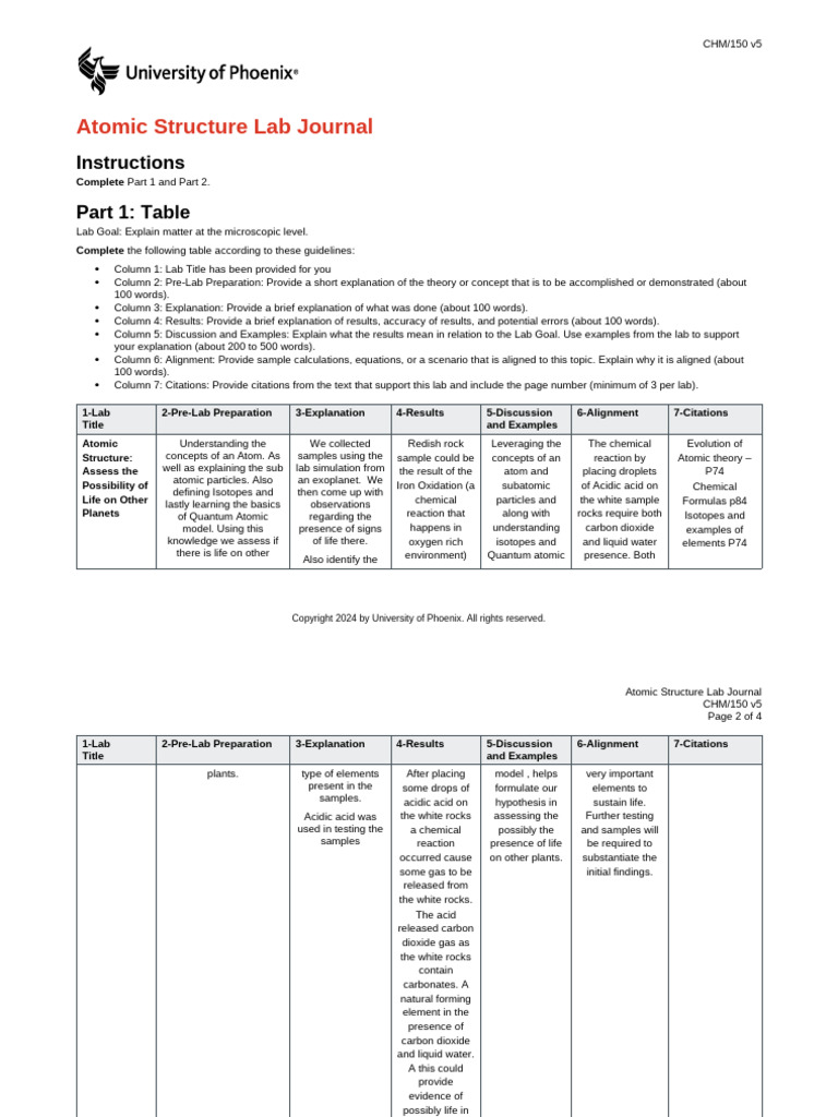 Chm150 v5 Wk2 Lab Journal | PDF | Atoms | Proton