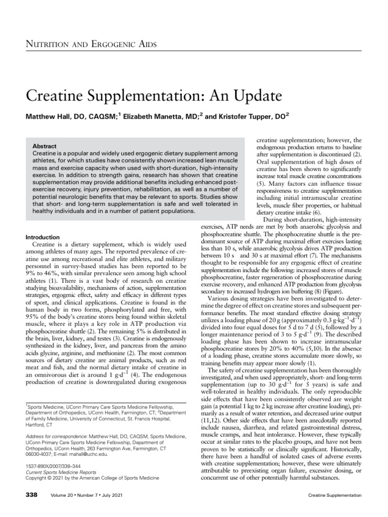 Creatine Supplementation An Update.3 | PDF | Adenosine Diphosphate ...