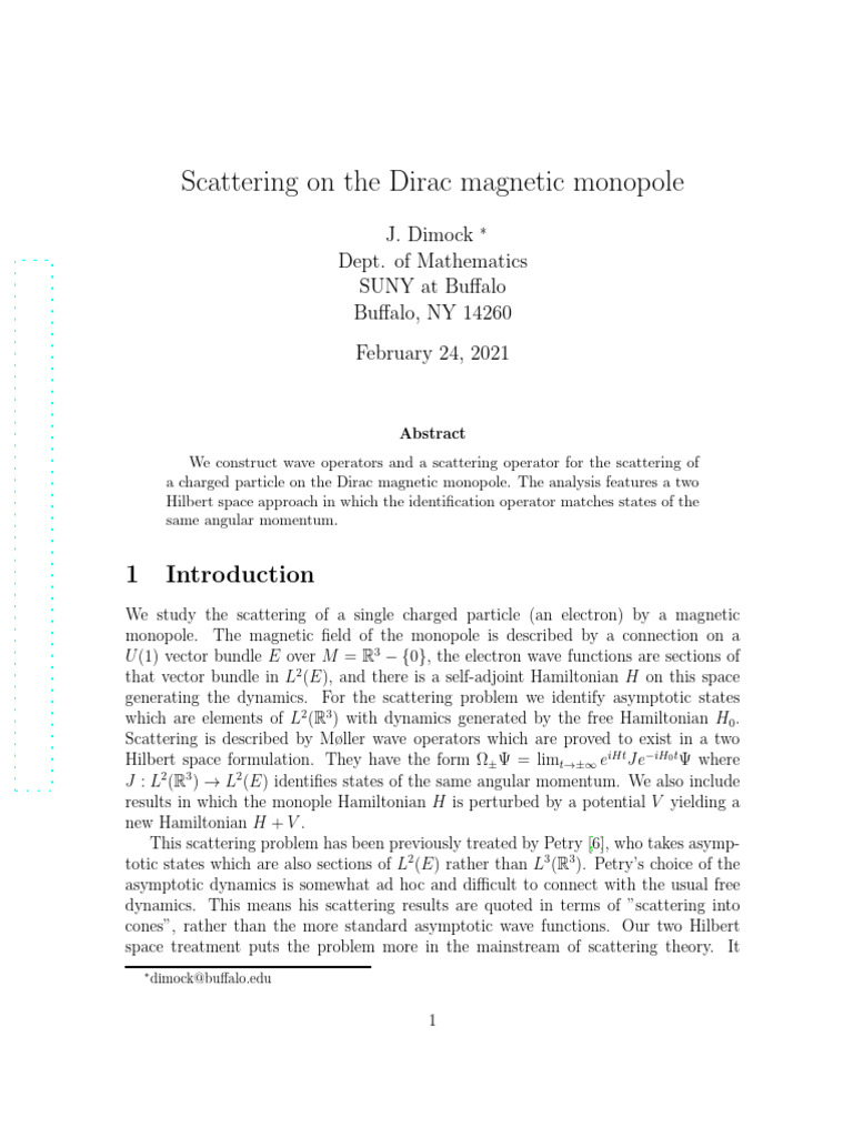 Scattering On The Dirac Magnetic Monopole | PDF | Eigenvalues And ...