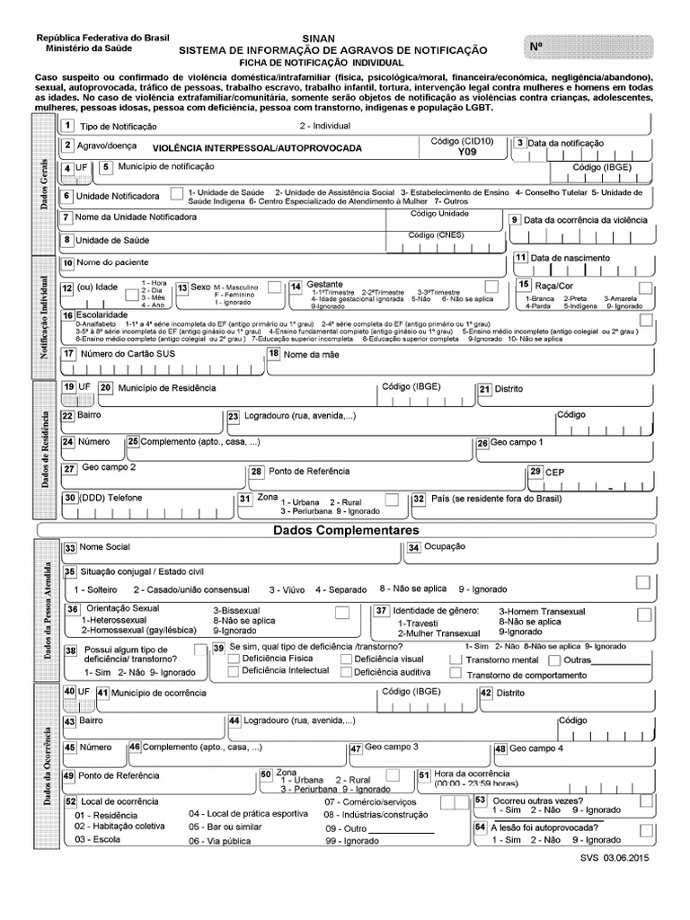 Ficha de Notificação Violencia Interpessoal e Autoprovocada | PDF