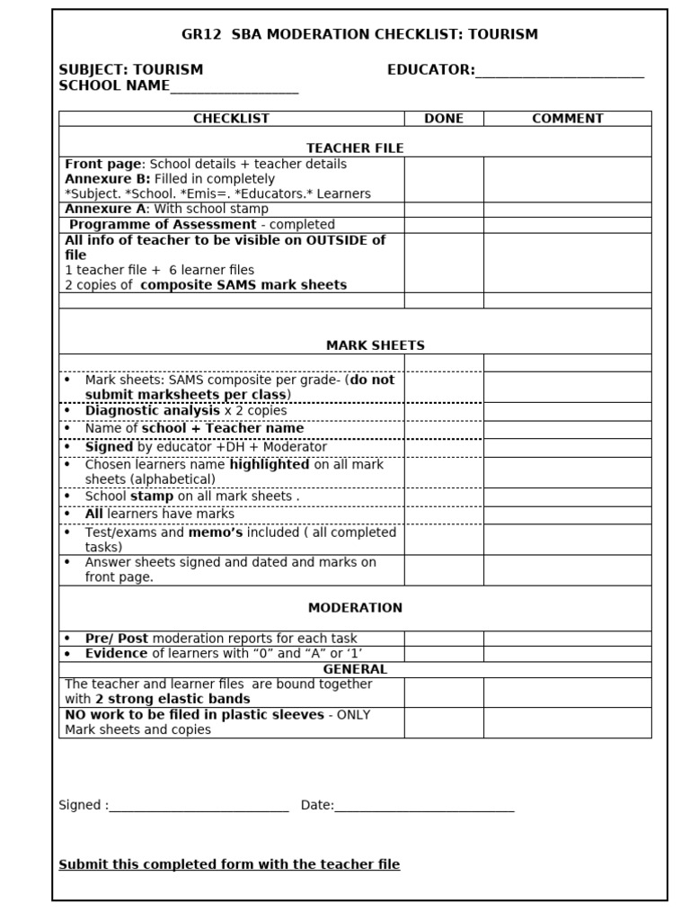 Teacher File Moderation Checklist 2025 | PDF