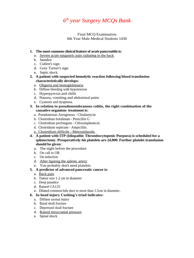 6th year Surgery MCQs Bank | PDF | Pelvis | Colorectal Cancer