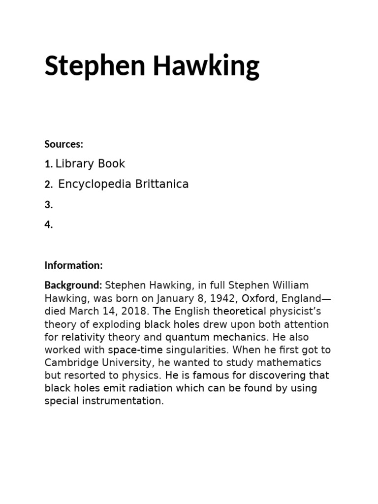 Stephen Hawking: Black Holes & ALS | PDF