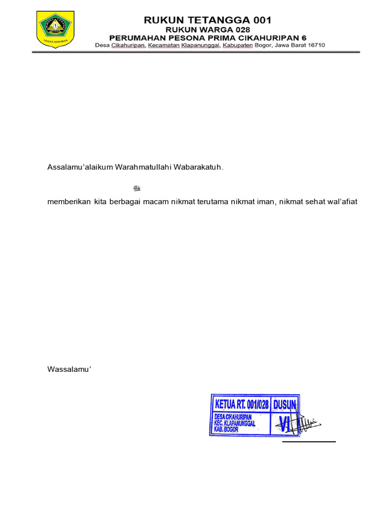 Undangan Rapat Konsolidasi RT. 001 | PDF