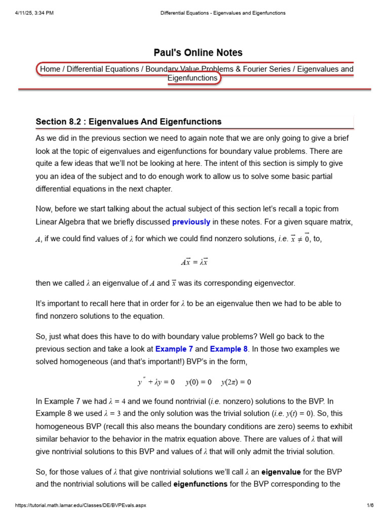 Differential Equations - Eigenvalues and Eigenfunctions | PDF | Eigenvalues And Eigenvectors ...