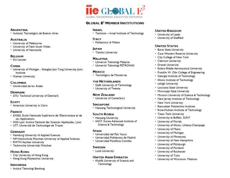 Global E3 Member Institutions (August 2021) | PDF | Institute Of ...
