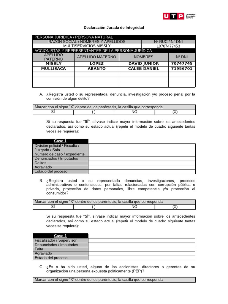 Declaraci - N Jurada de Integridad | PDF | Ministerio (Departamento de Gobierno) | Comandante en ...