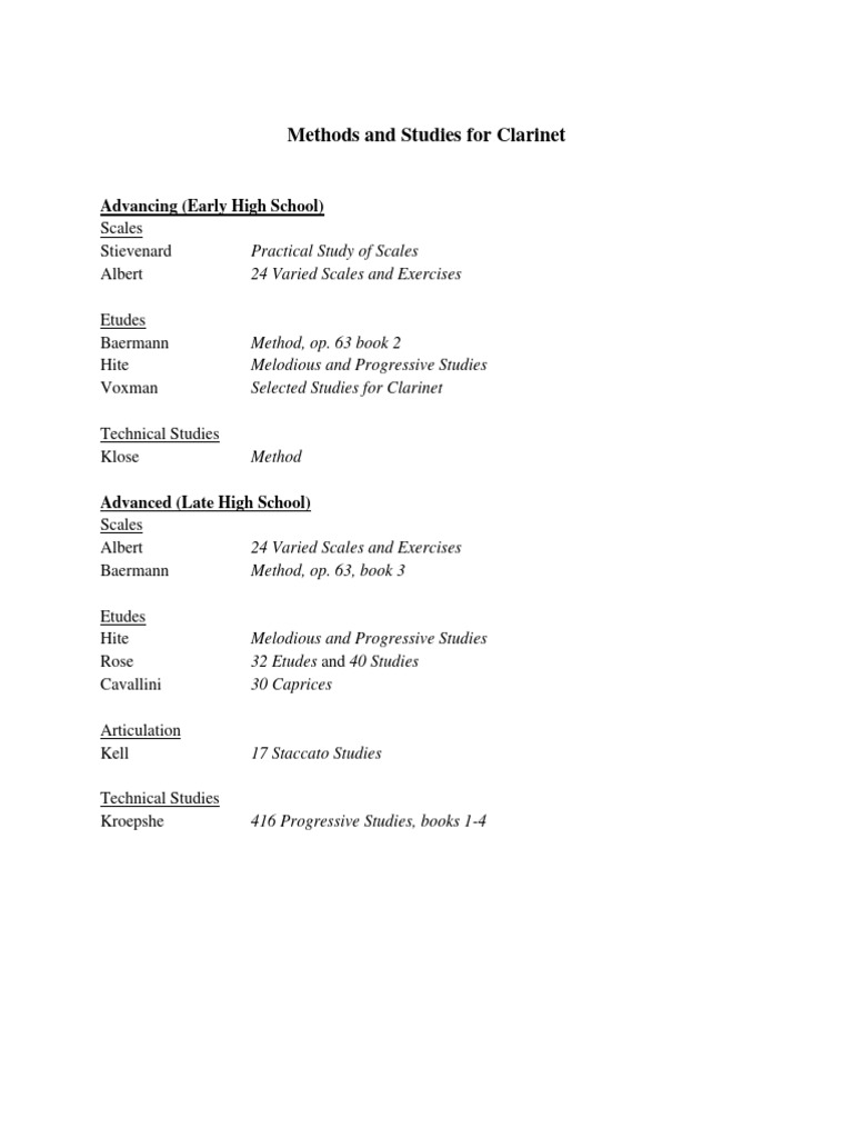 Methods and Studies For Clarinet | PDF