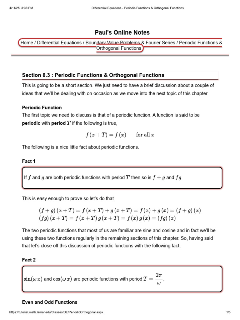Differential Equations - Periodic Functions & Orthogonal Functions ...