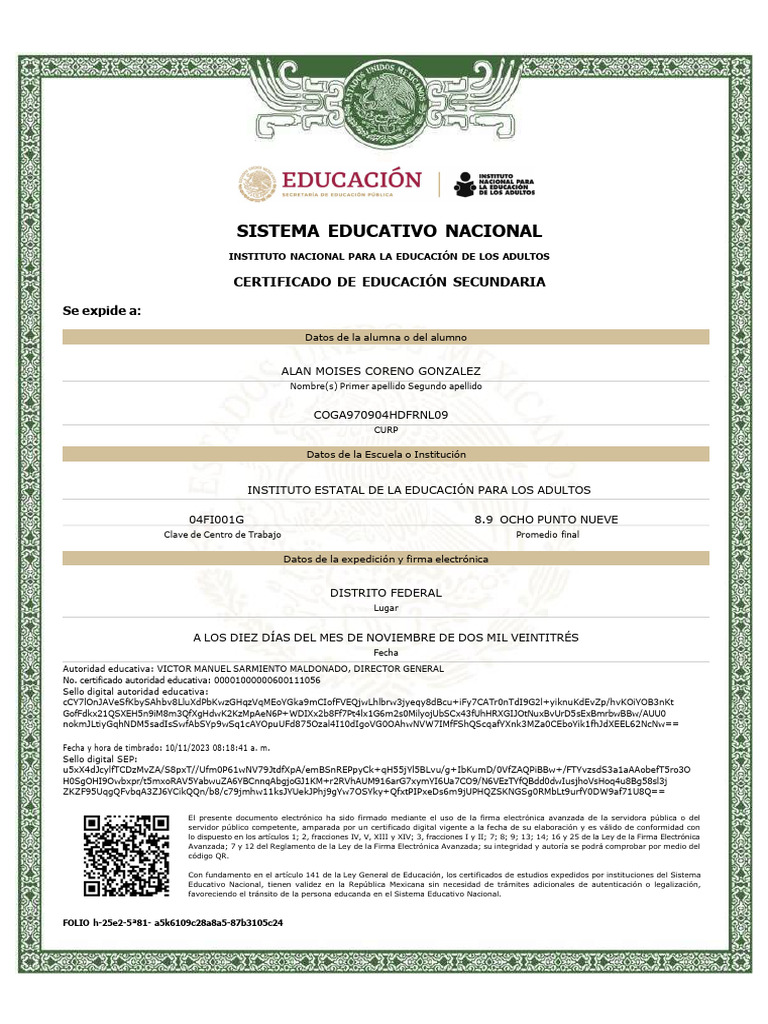 ALAN MOISES CORENO Certificado | PDF